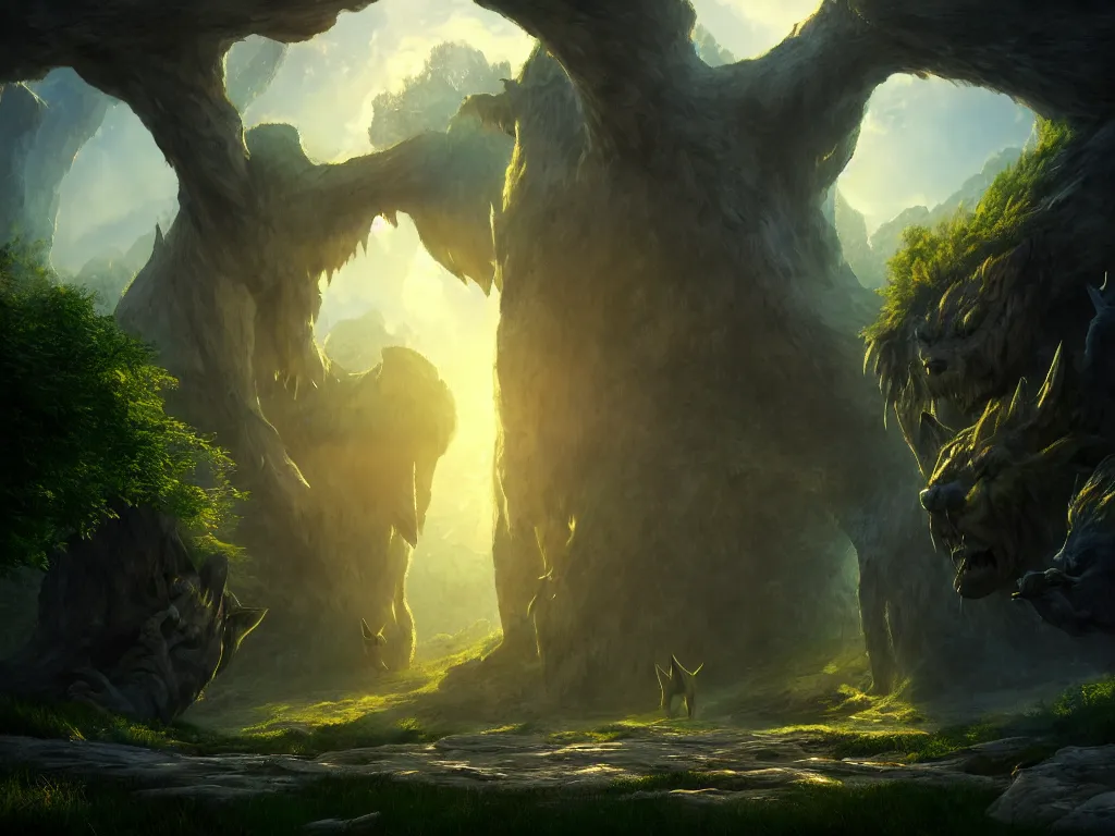 the gates of the utopia dimension with two giants | Stable Diffusion ...