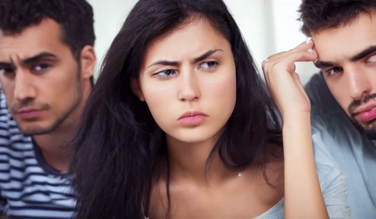 Disloyal man with his girlfriend looking at another | Stable Diffusion ...