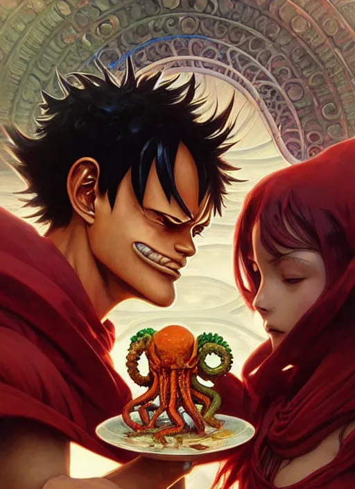 luffy and cthulhu eating lunch, sci - fi, stunning, | Stable Diffusion ...