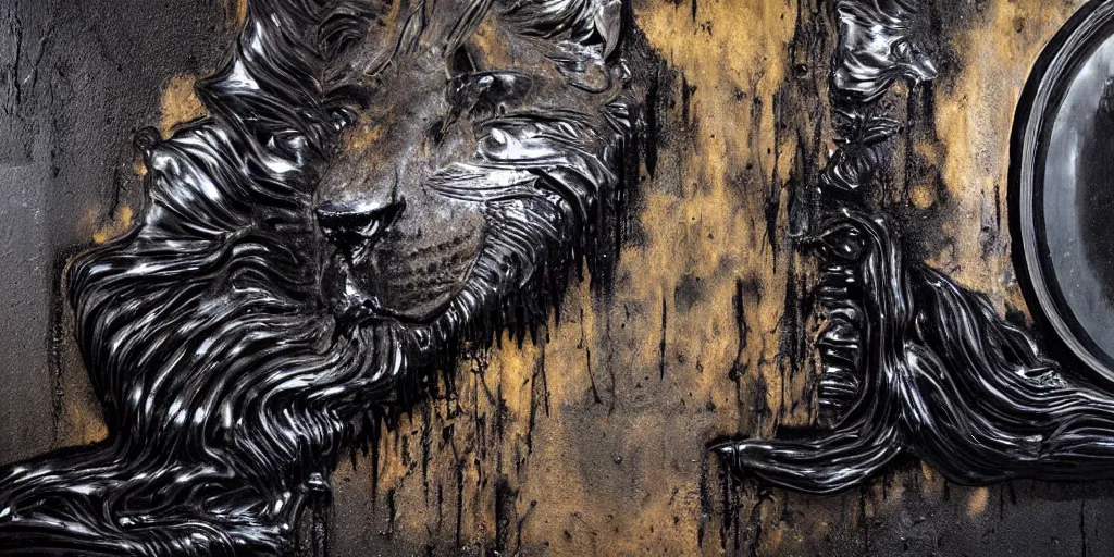 the black lioness made of tar, dripping tar, drooling | Stable ...