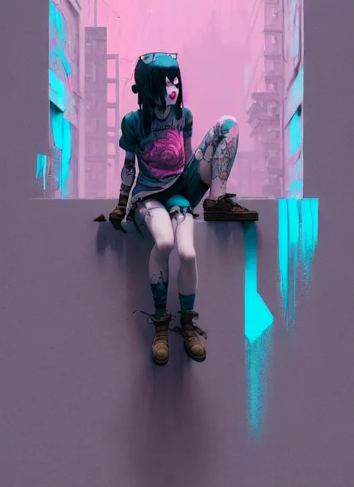 highly detailed matte painting, of punk girl sitting | Stable Diffusion ...