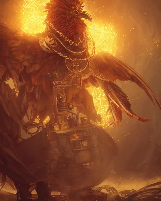 Chicken, Anthropomorphized, raging, Golden Steampunk | Stable Diffusion