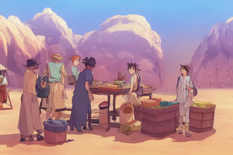 cell shaded key visual of a group of cat merchants in | Stable ...