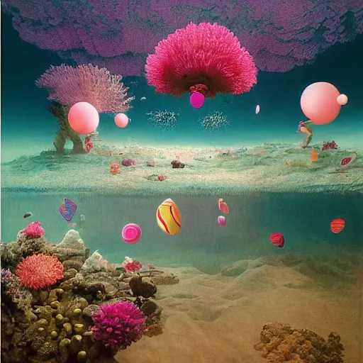 underwater geometric liminal spaces, party balloons, | Stable Diffusion ...
