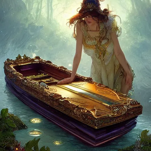 an elaborate floating coffin with a mysterious woman | Stable Diffusion ...