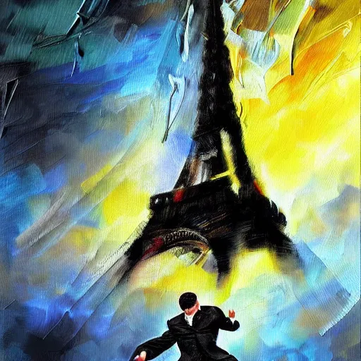 expressive oil painting of a man falling off the Eifel | Stable ...