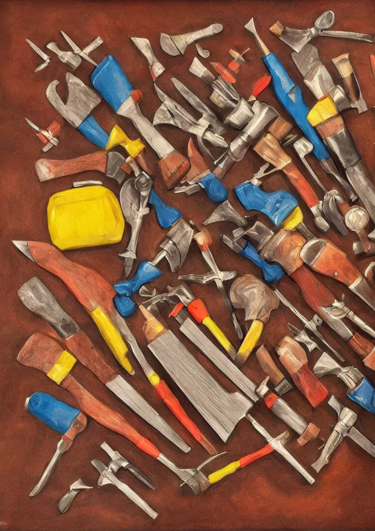 a beautiful painting of a toolkit filled with useless | Stable ...