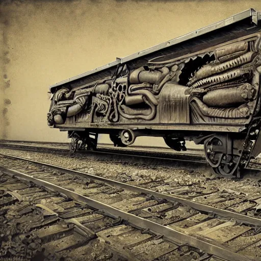 boxcar made of humans, biomechanical railroad, highly | Stable ...