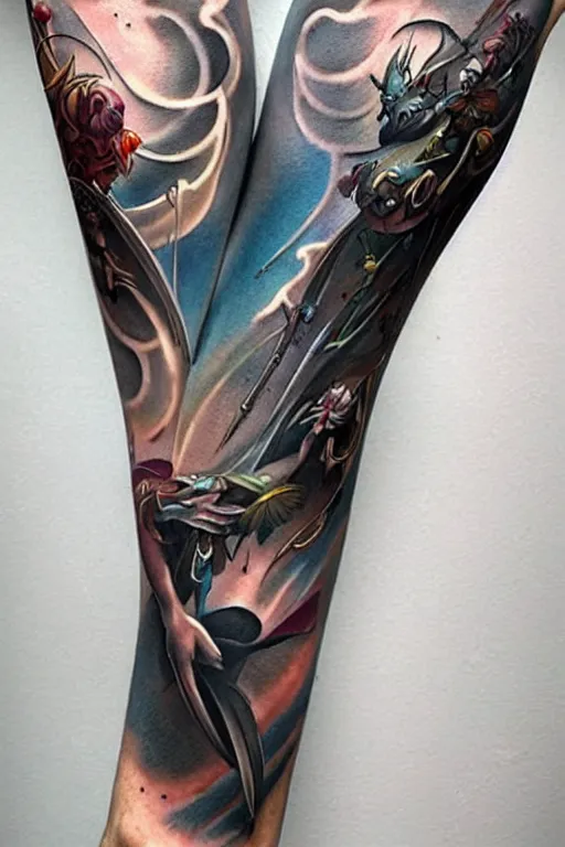 tattoo arm sleeves by peter mohrbacher | Stable Diffusion