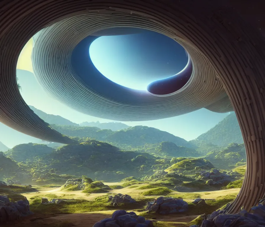 O'Neill cylinder colony Stanford torus, view of | Stable Diffusion