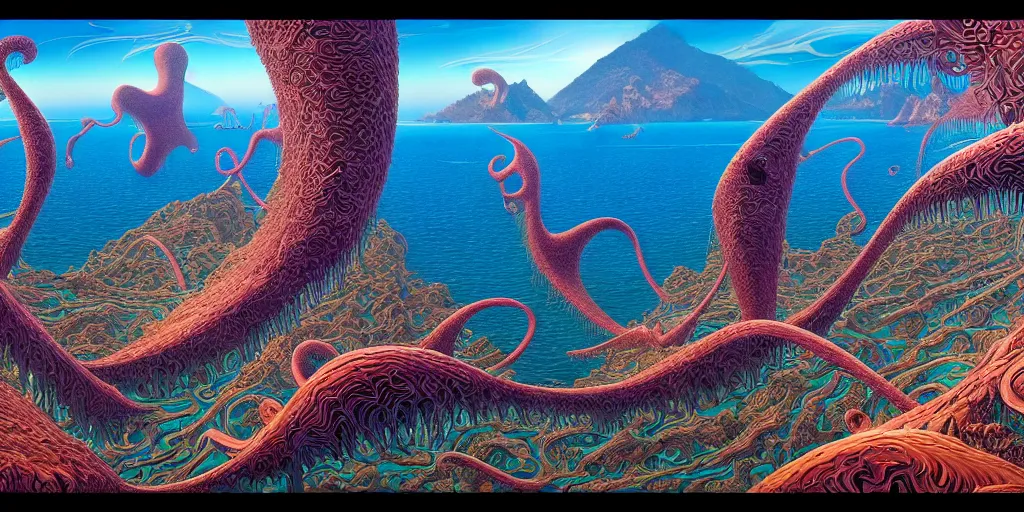 cinematic view of a dmt island paradise filled with | Stable Diffusion