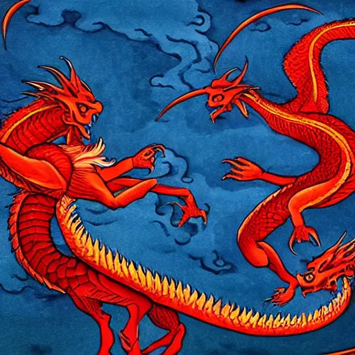 great red bloody dragon goes against samurai and a | Stable Diffusion ...