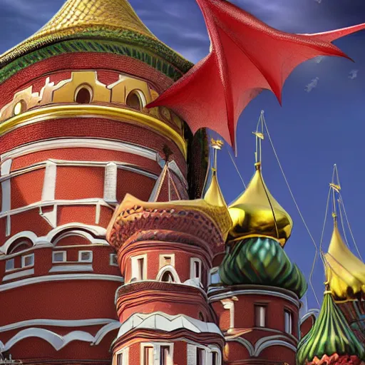 dragon in russian hat flying above kremlin | Stable Diffusion | OpenArt