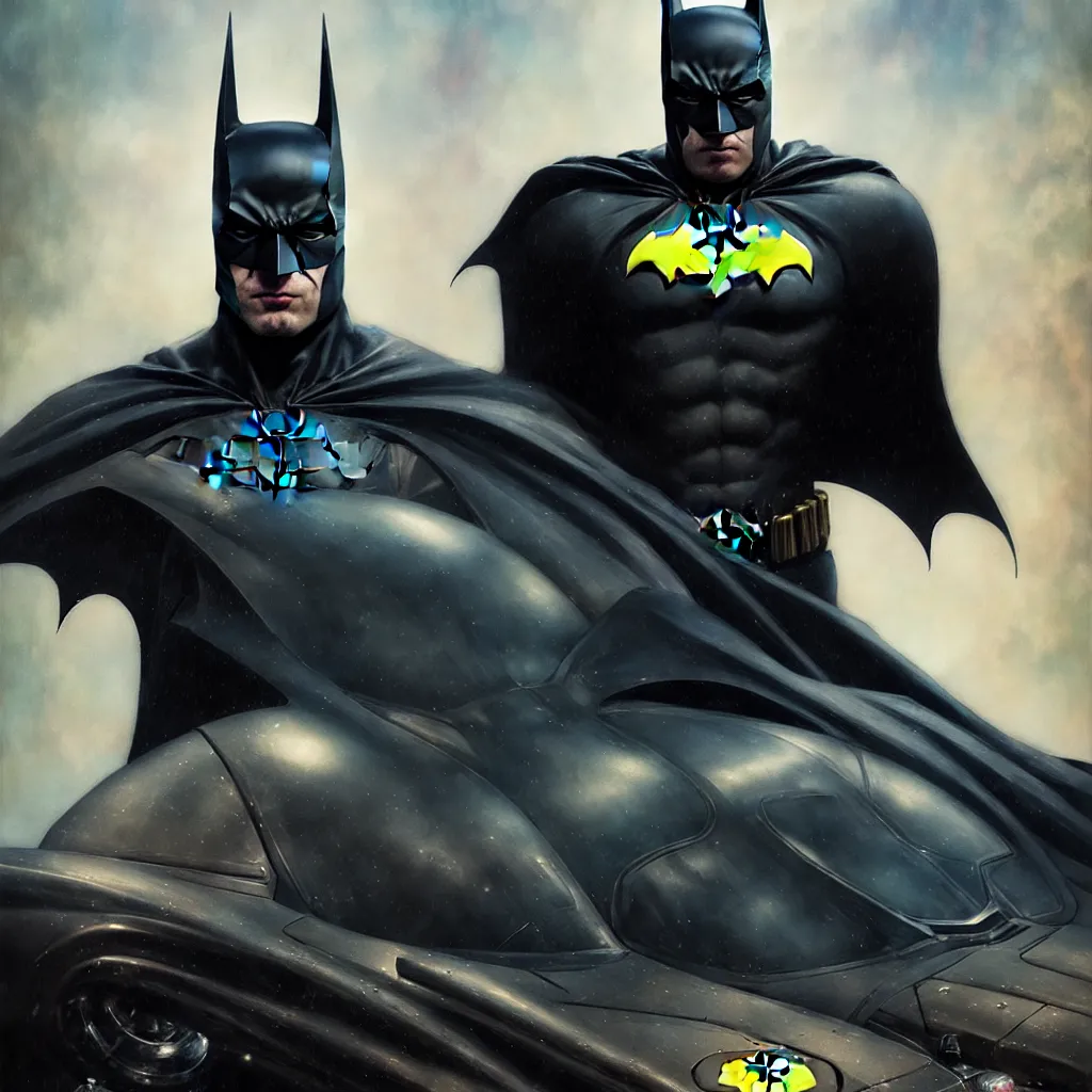 a portrait of batman standing with the batmobile by | Stable Diffusion ...