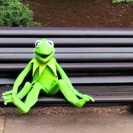 homeless Kermit the frog down on his luck sitting on a | Stable ...