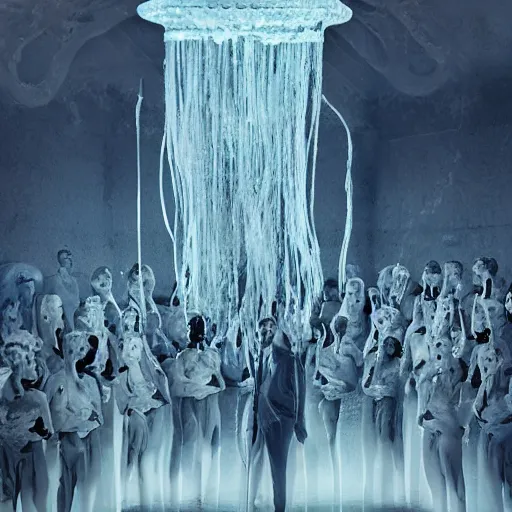 large monolith jellyfish giving a speech to dozen of | Stable Diffusion ...