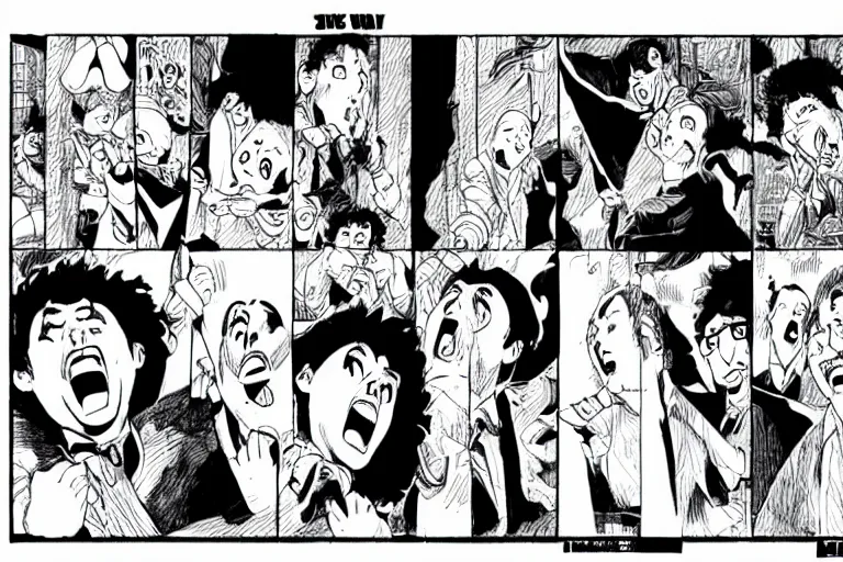 George Costanza screaming, manga, b&w, in the style of | Stable ...