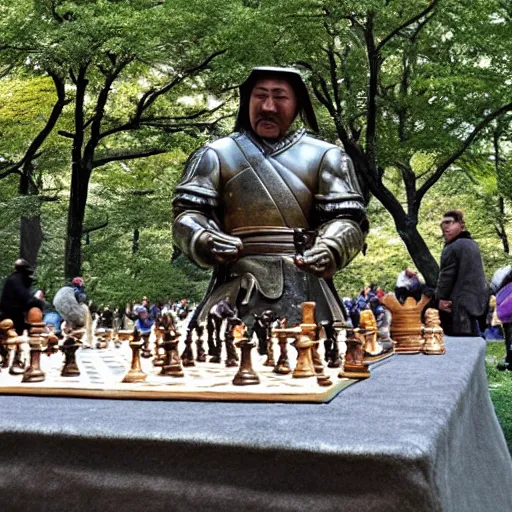 Genghis Khan playing chess in Central Park, | Stable Diffusion | OpenArt