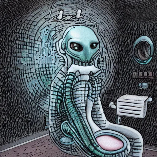 HP Lovecraft alien sitting on the toilet. Color | Stable Diffusion ...