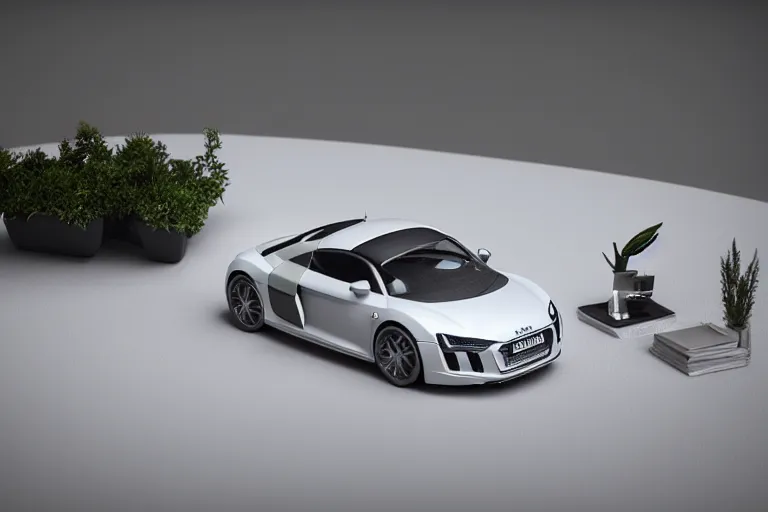 a small miniature of a Audi R8 on a white table near a | Stable ...