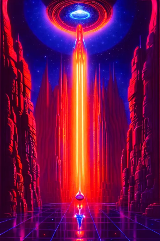 an epic hyperspace light technology temple with female | Stable ...