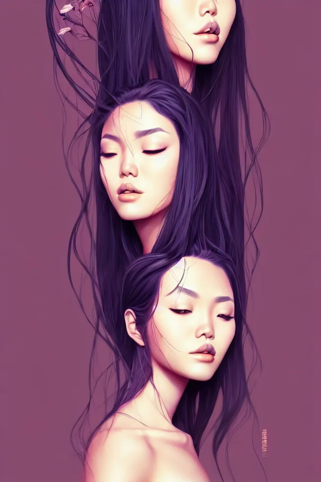 Asian, queen of the monstera, symmetrical face, | Stable Diffusion | OpenArt