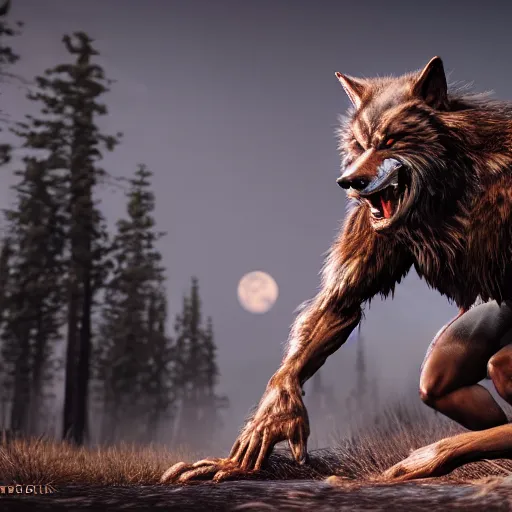 man transforming into a werewolf at night, full body, | Stable Diffusion