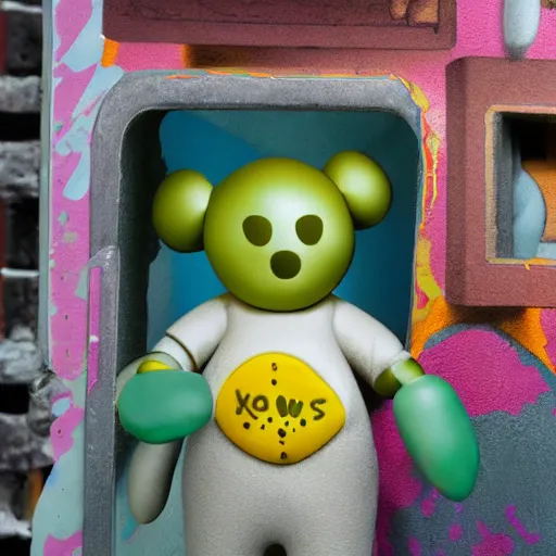 melting Quasimodo kaws toy inside abandoned graffiti | Stable Diffusion ...