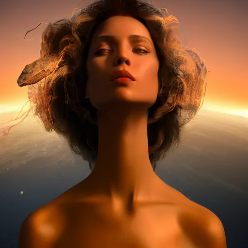 A beautiful woman with long, flowy hair standing on a | Stable ...