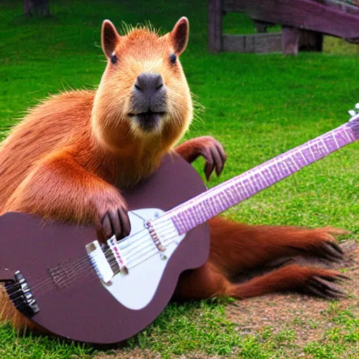 cartoon capybara playing guitar | Stable Diffusion