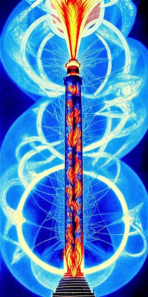 a blue fire glows around the fiery lighthouse ego - | Stable Diffusion ...