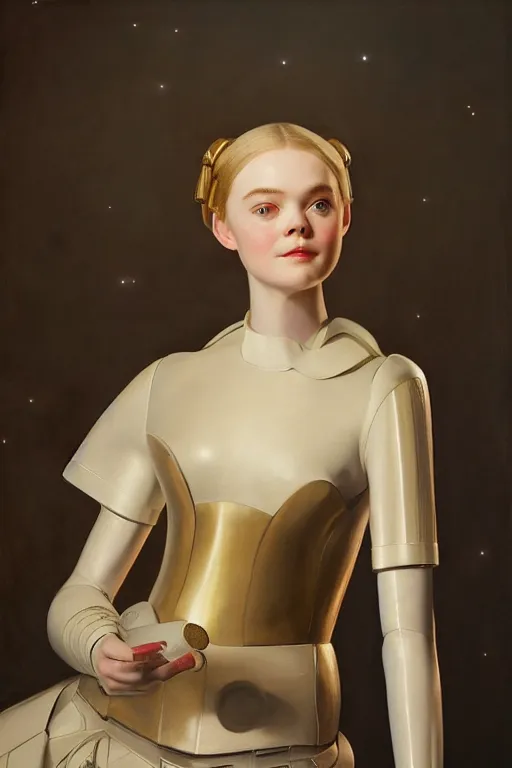 Elle Fanning as an Android, oil on canvas, golden | Stable Diffusion ...