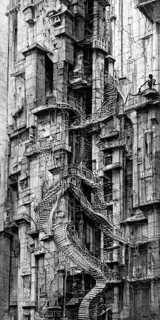 a young human climbing a staircase in a huge vertical | Stable Diffusion | OpenArt