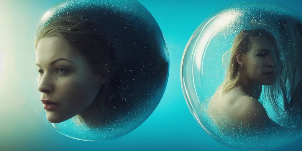 a beautiful woman swimming inside a bubble in an alien | Stable ...