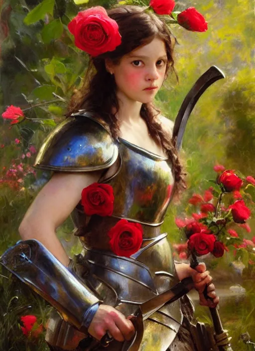 girl in armor holds a sword with roses. by Daniel F. | Stable Diffusion ...