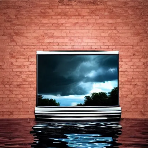 flooded apartment, crt tv with storm clouds on the | Stable Diffusion ...