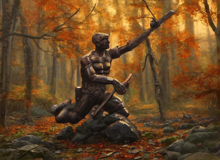 concept art of abandoned copper warrior statue in the | Stable ...