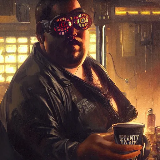 portrait of an overweight cyberpunk barkeeper with a | Stable Diffusion ...
