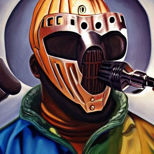 beautiful lifelike painting of mf doom holding the mic | Stable ...