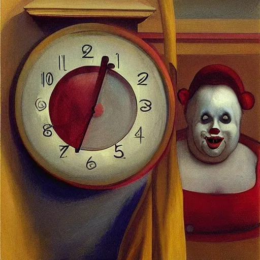 “morbidly obese clown with clocks as eyes. Intricate | Stable Diffusion