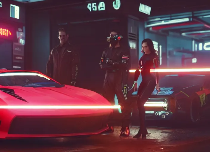 Cyberpunk racer wearing race suit and helmet standing | Stable Diffusion