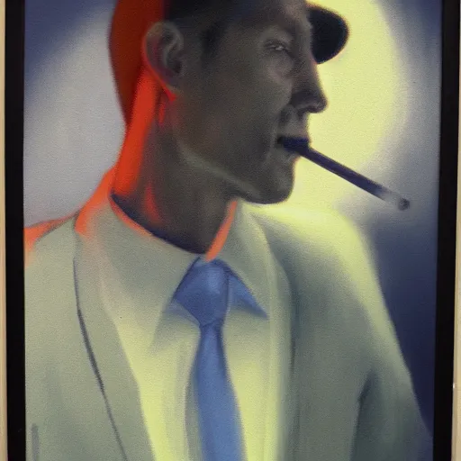 realistic close portrait painting of man smoking in a | Stable Diffusion