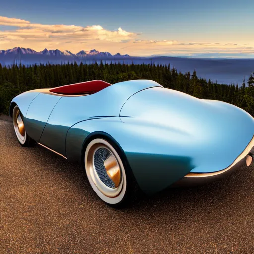 a photo of a shiny retro futuristic vintage car parked | Stable ...