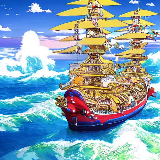 thousand sunny ship from one piece anime, aerial, | Stable Diffusion ...