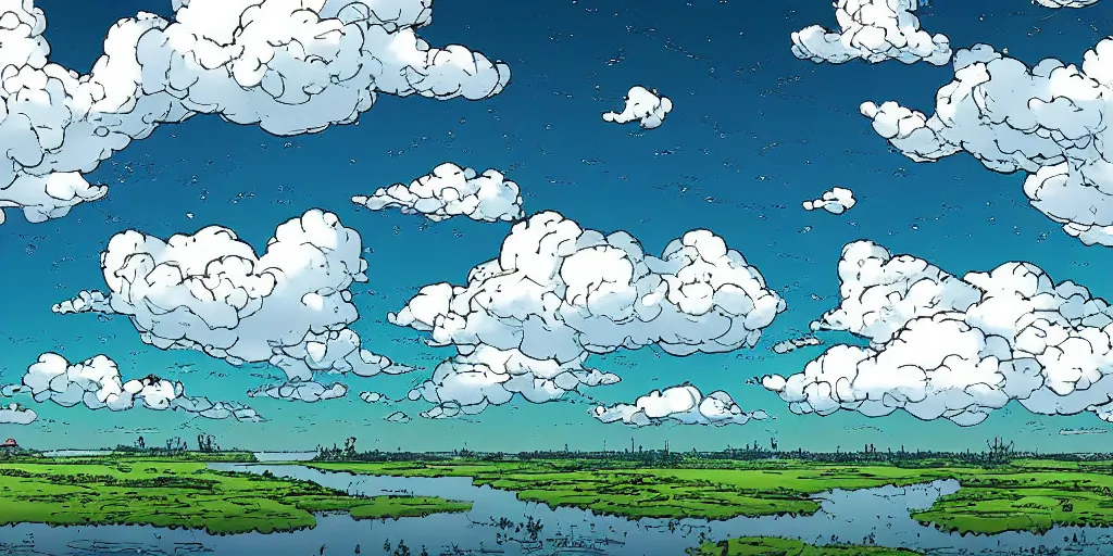 peaceful puffy clouds, graphic novel, 4 k | Stable Diffusion