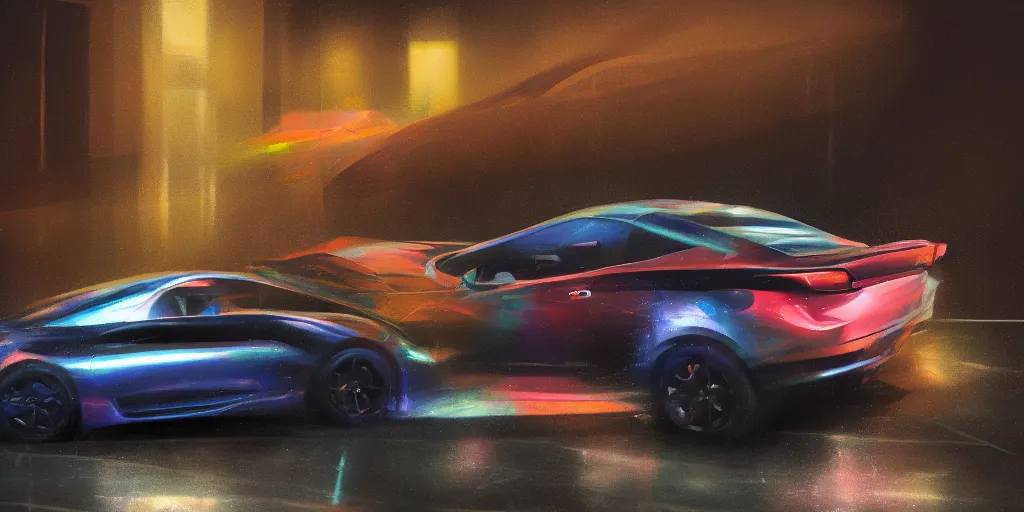 full view of a single sport car, driver leaning on the | Stable Diffusion