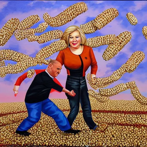 painting of Sara Netanyahu throwing peanuts at | Stable Diffusion | OpenArt