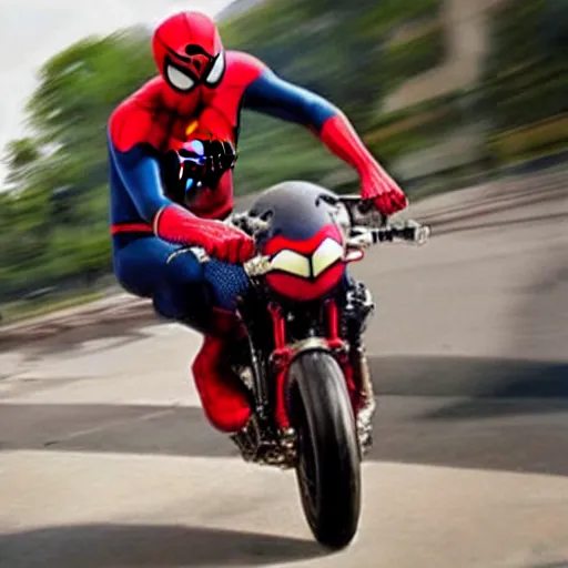 spider-man riding motorcycle wearing shoei helmet | Stable Diffusion ...