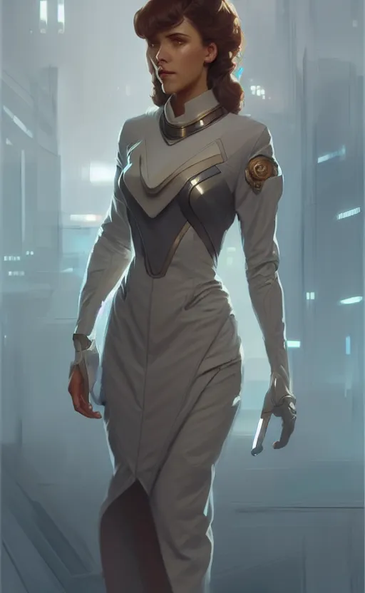 Female in office dress, sci-fi, highly detailed, | Stable Diffusion