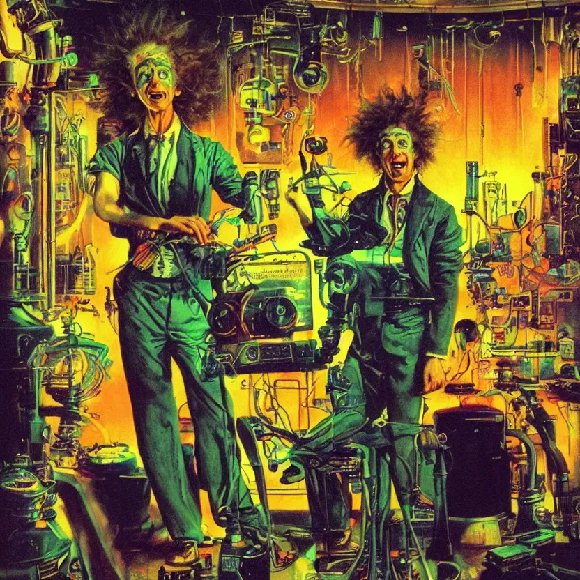 a glowing blacklight mad scientist with crazy hair | Stable Diffusion